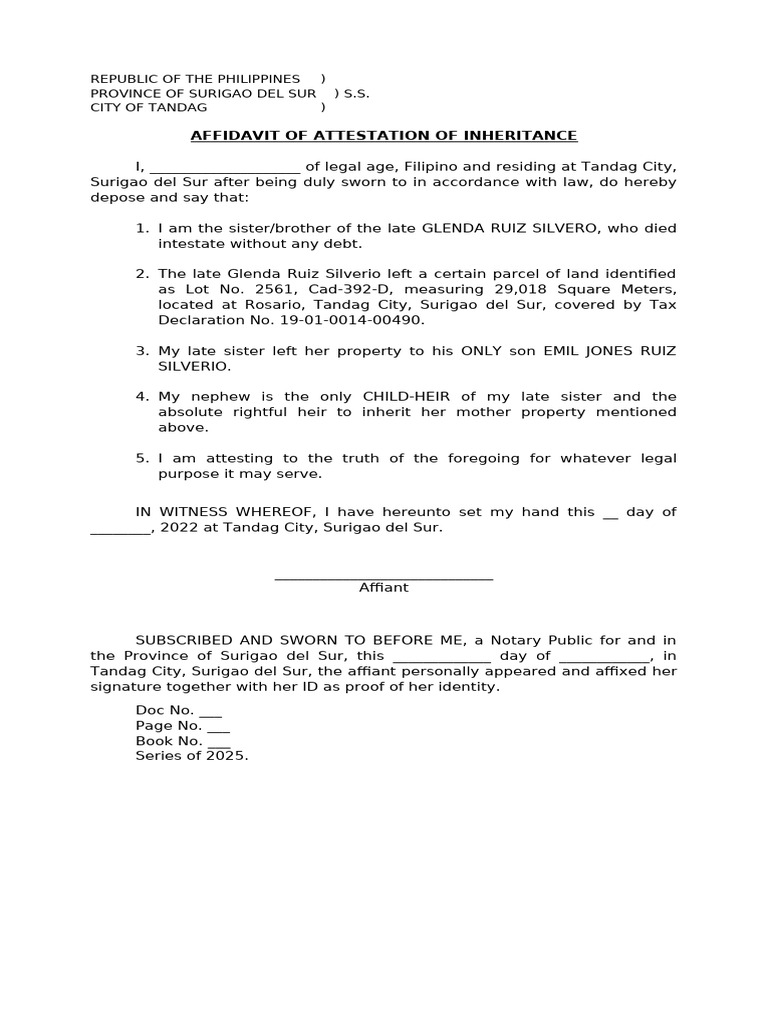 Affidavit Of Attestation Of Inheritance Ruiz Pdf