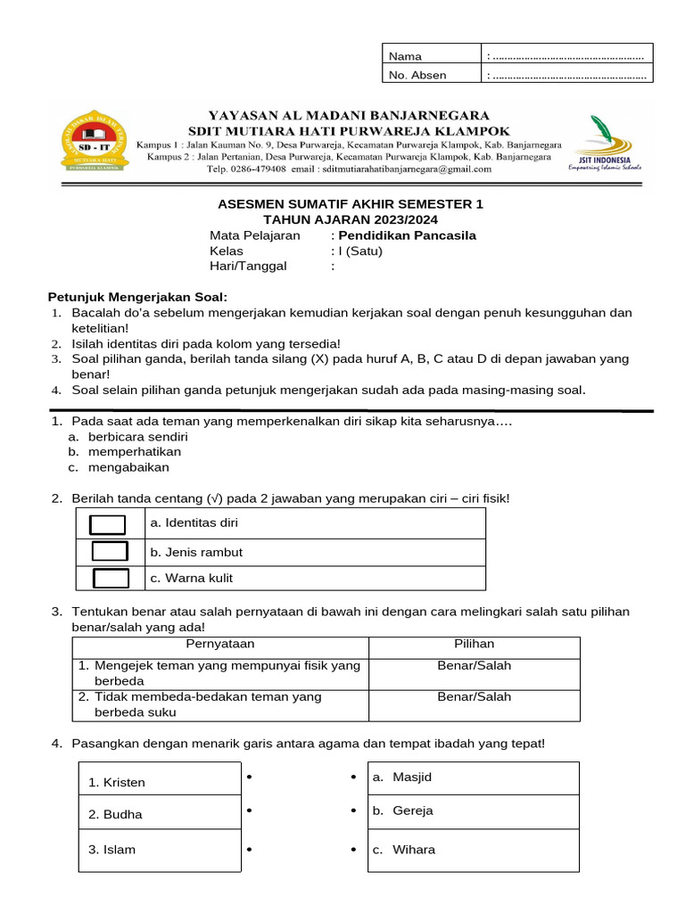 SOAL SUMATIF 1 PENDIDIKAN PANCASILA - Salin | PDF