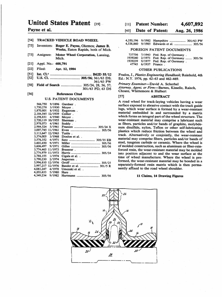 US4607892Tracked Vehicle Road Wheel | PDF | Wear | Wheel