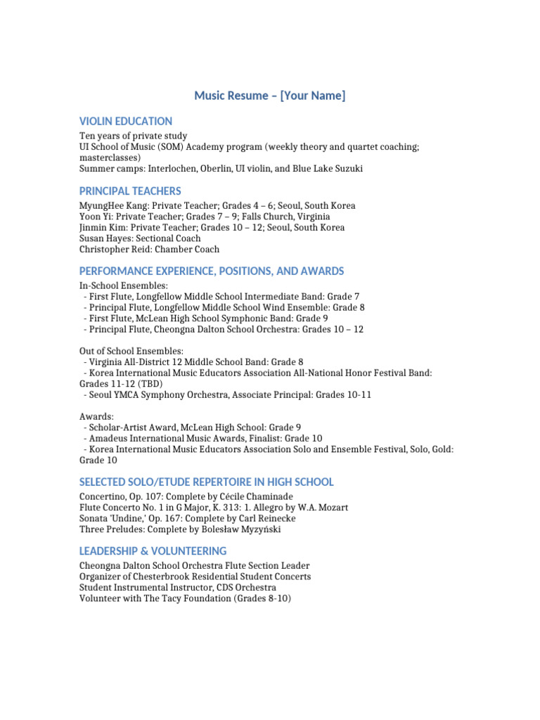 Exact Formatted Music Resume | PDF
