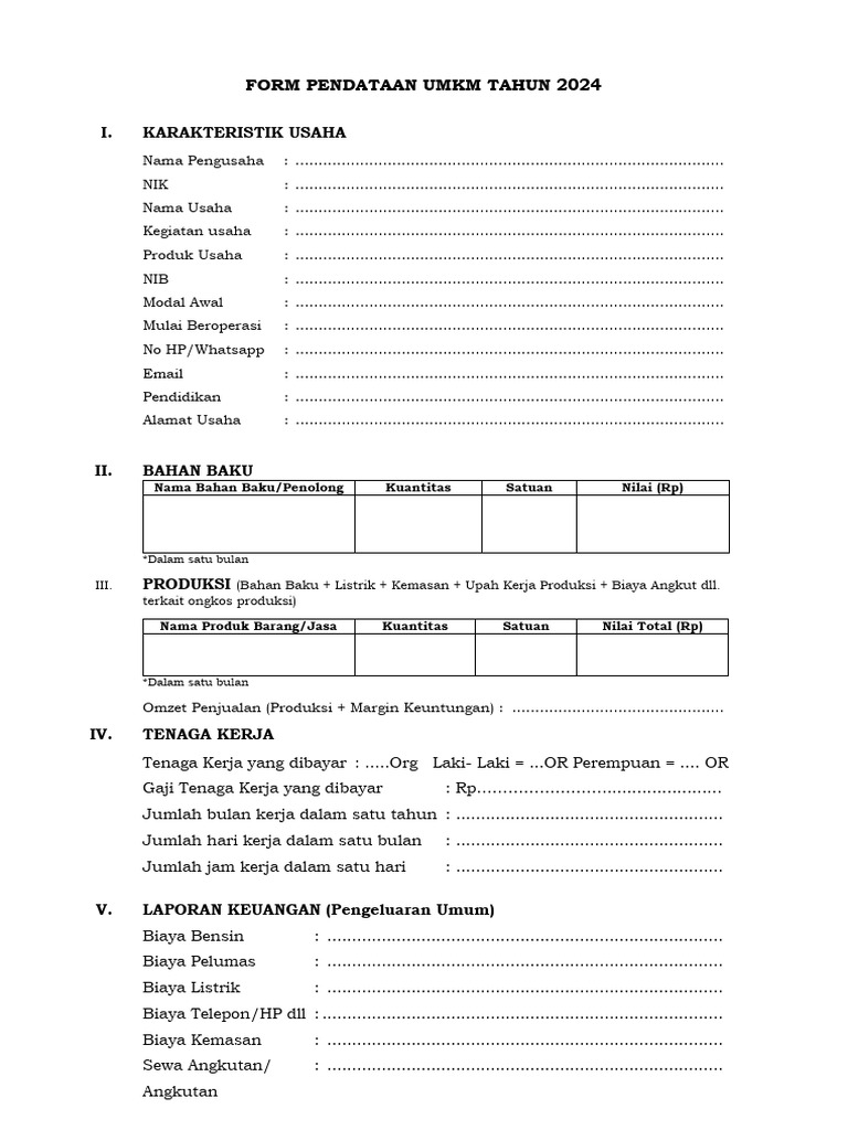 Form Ringkasan Pendataan Umkm | PDF