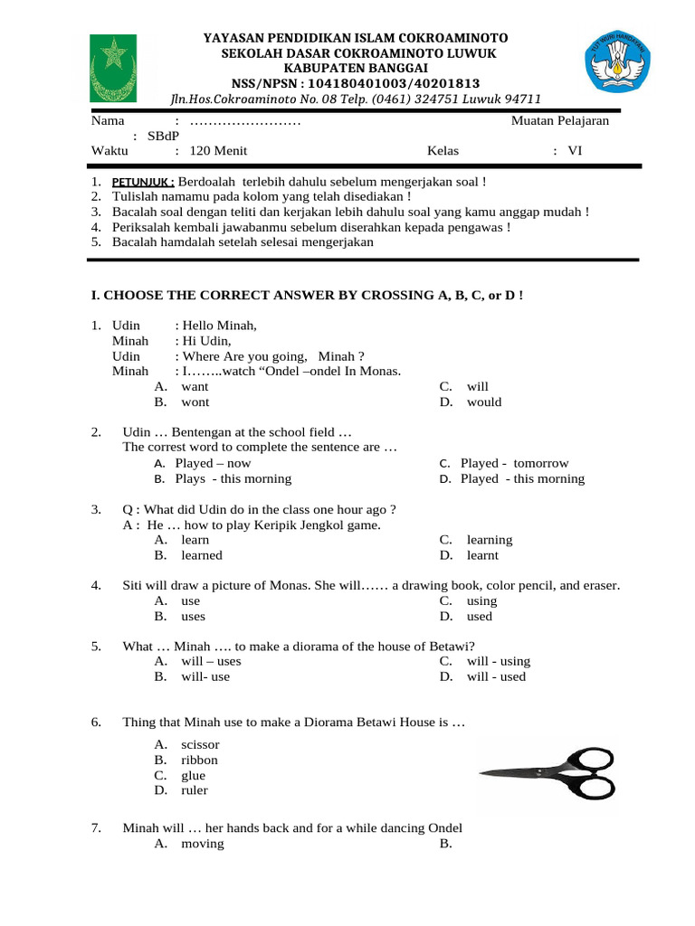 Soal US SD - Bahasa Inggris | PDF | Indonesia