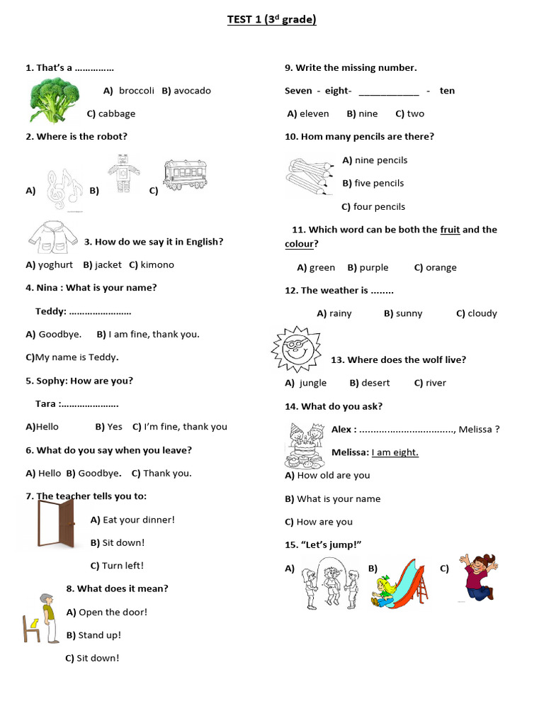 Vocabulary Test 3rd Grade | PDF