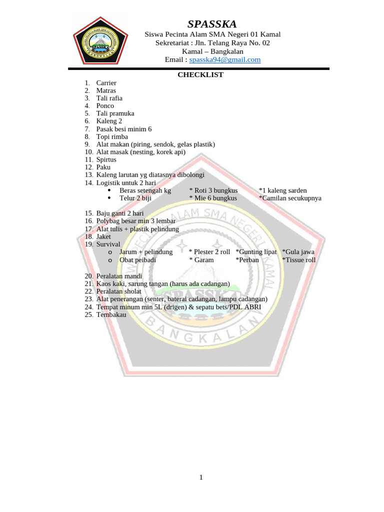 Checklist Barang Spa-1 | PDF