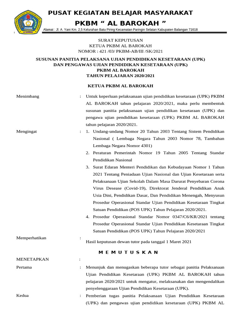 03 SK Panitia Upk 2021 | PDF