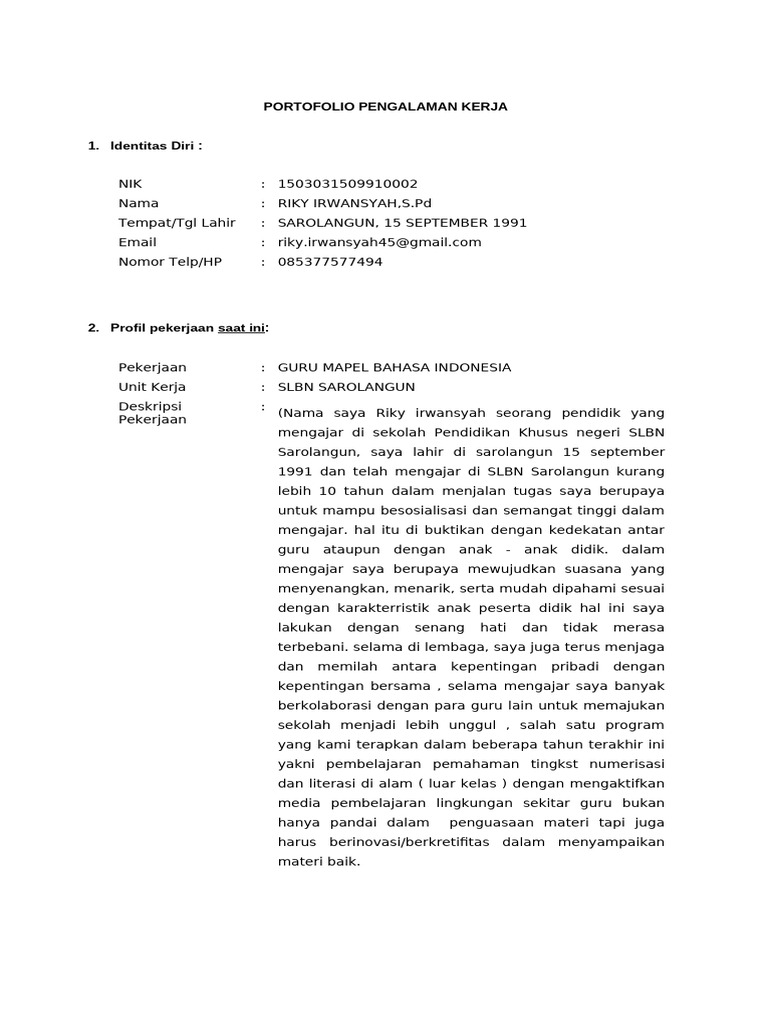 SURAT KETERANGAN PENGALAMAN KERJA Dan Forto Folio Pengalaman Pekerjaan ...