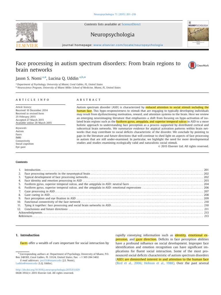 Face Processing in Autism Spectrum Disorders | PDF | Autism | Cingulate Cortex