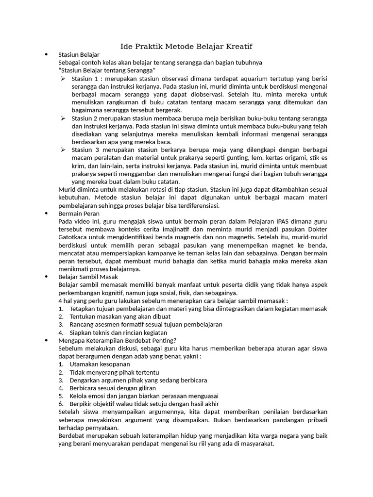 Rangkuman Ide Praktik Metode Belajar Kreatif_Nisa Tiara DF | PDF