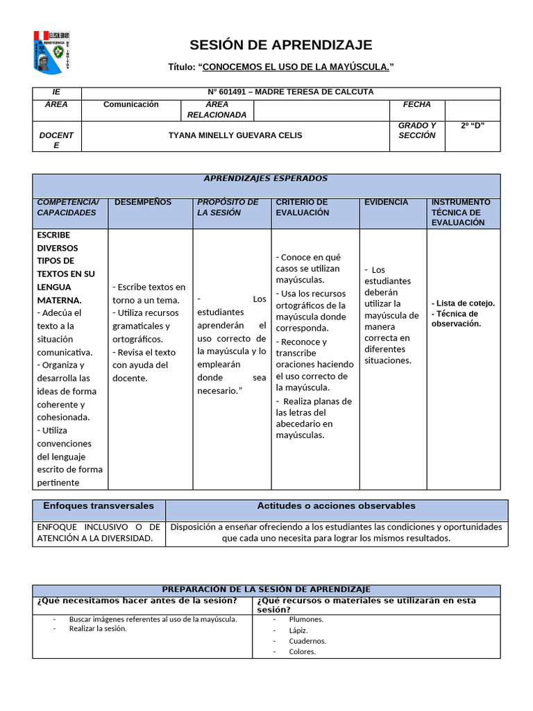 Uso Correcto de la Mayúscula en Clases | PDF | Evaluación | Aprendizaje