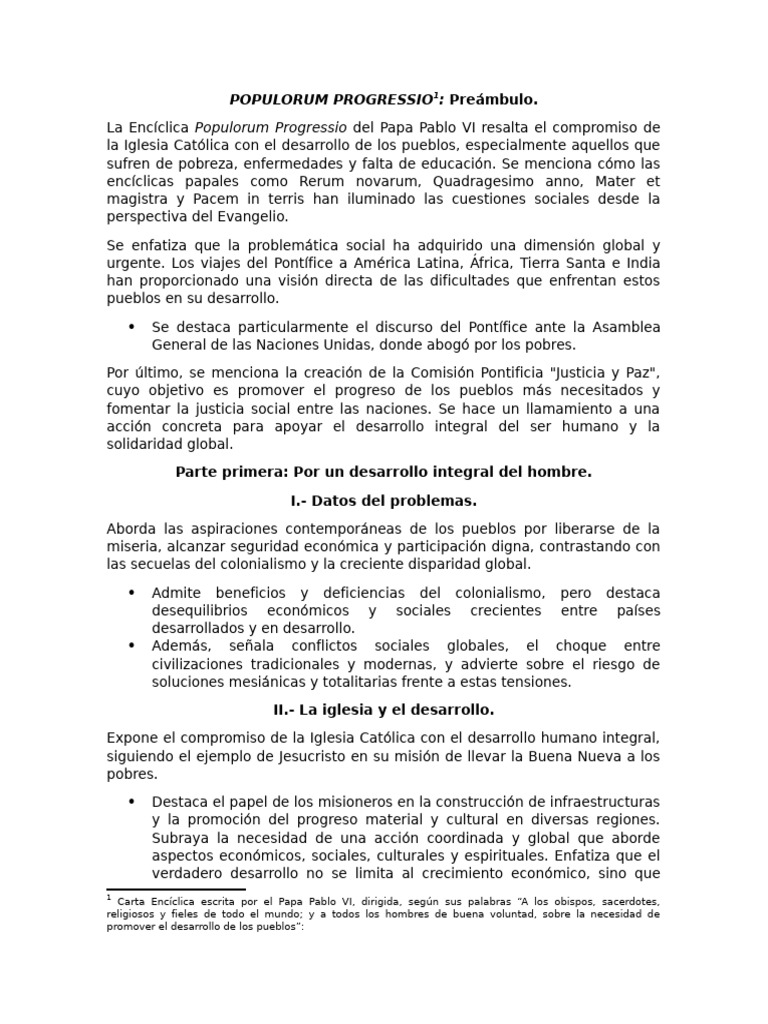 Resumen Del Populorum Progressio | PDF | Iglesia Católica | Pobreza
