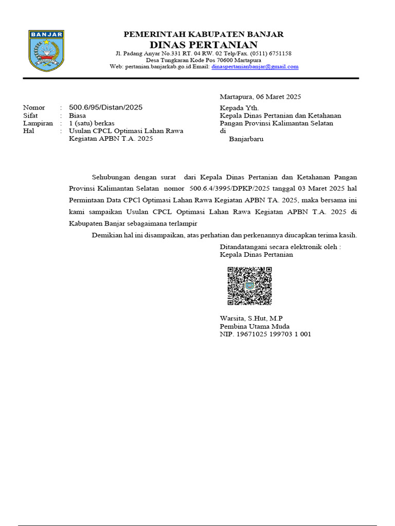 Surat usulan CPCL OPLA_Banjar | PDF