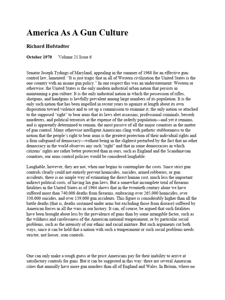 Hofstadter America As A Gun Culture | PDF | Second Amendment To The ...