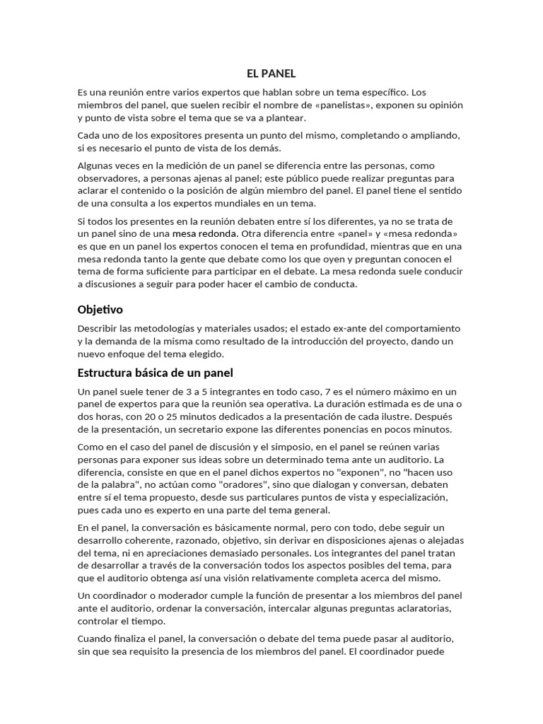 Estructura y objetivos del panel de discusión | PDF