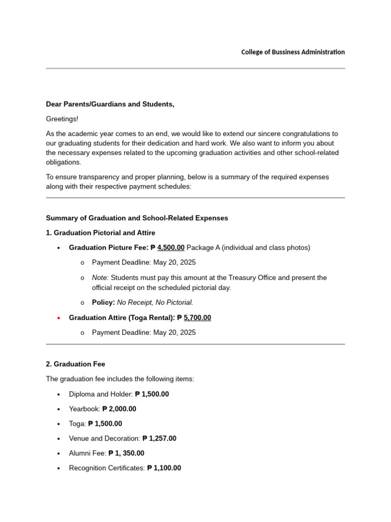 Graduation Fee and Balances | PDF