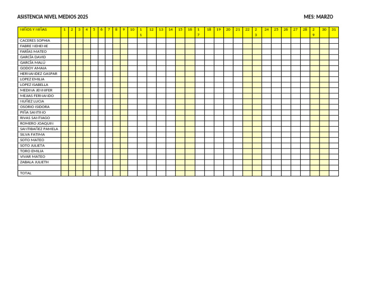 FORMATO ASISTENCIA MENSUAL | PDF