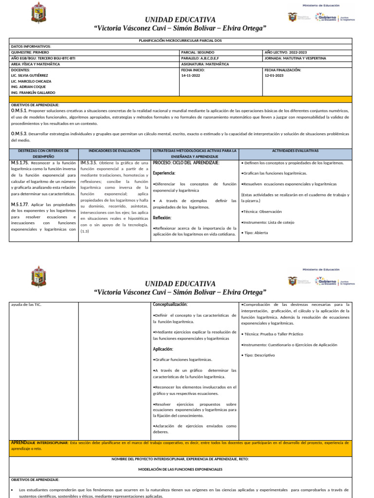 Parcial 2 Mate 3bgu | PDF | Logaritmo | Aprendizaje