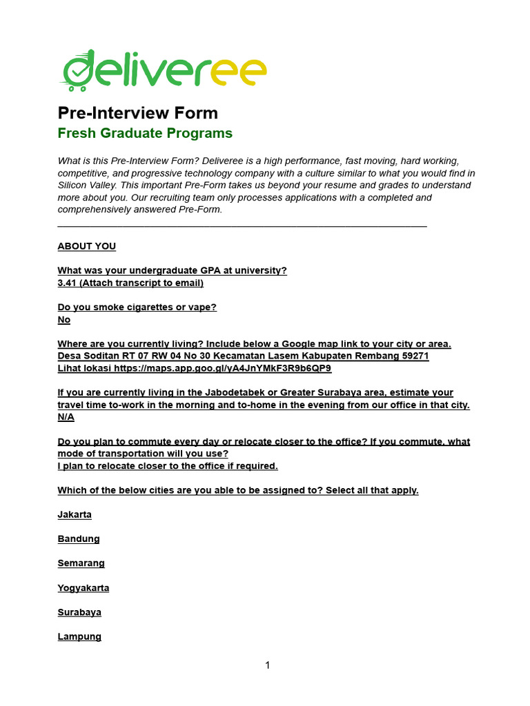 Pre-Interview Fresh Graduate Programs | PDF