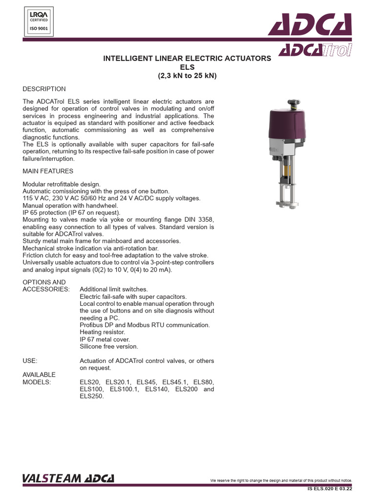 3 73b e Els Intelligent Linear Electric Actuators | PDF | Power Supply ...