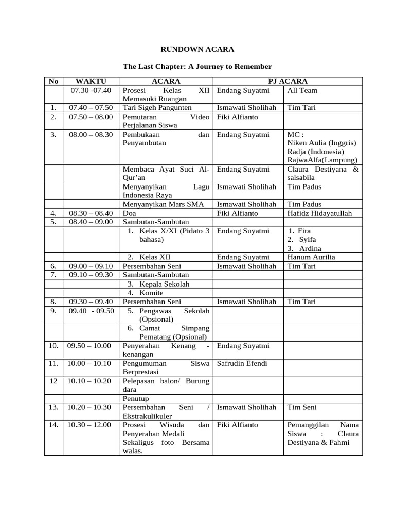 Rundown Acara Wisuda Kelas 12 | PDF