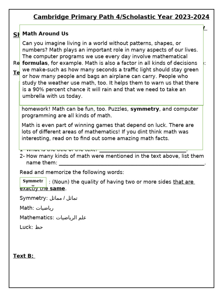 Mid term assessment study sheet | PDF | Mathematics