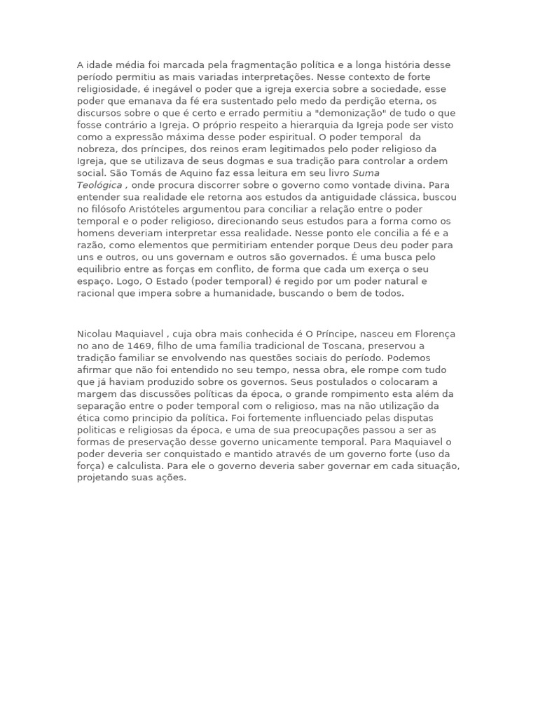 Poder Religioso e Temporal na Idade Média | PDF