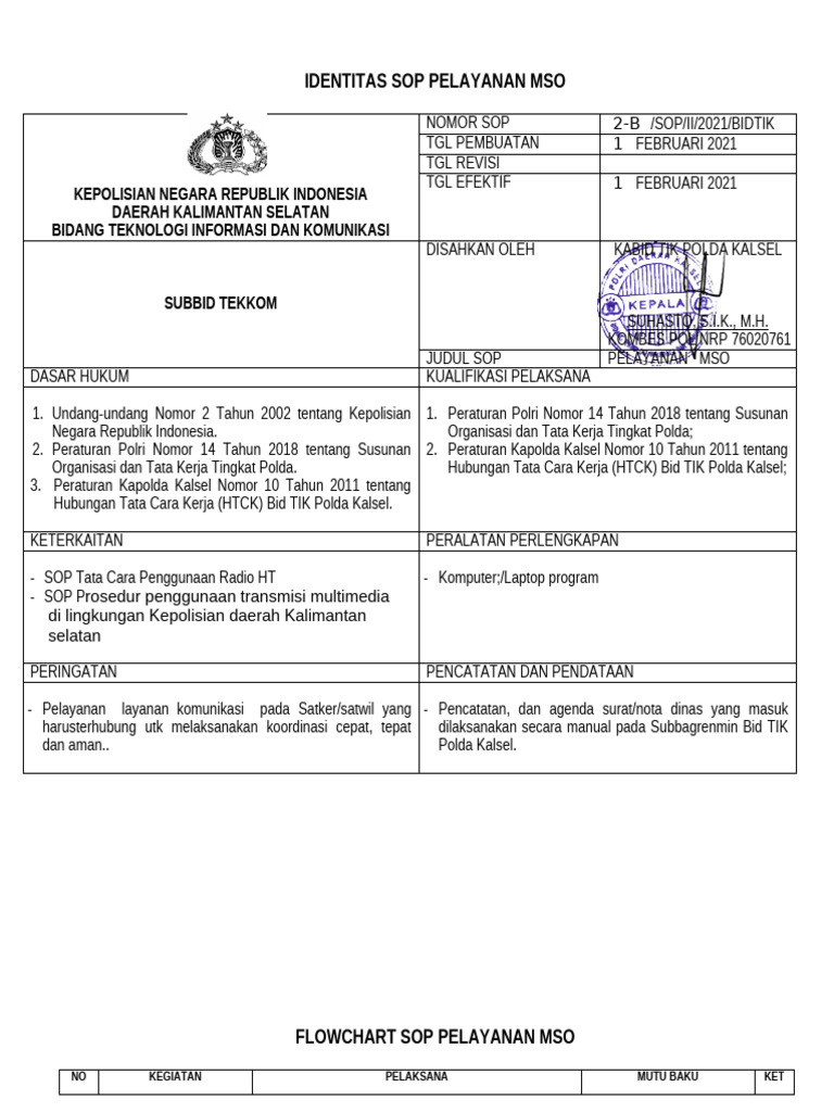 SOP Pelayanan MSO Polda Kalsel | PDF