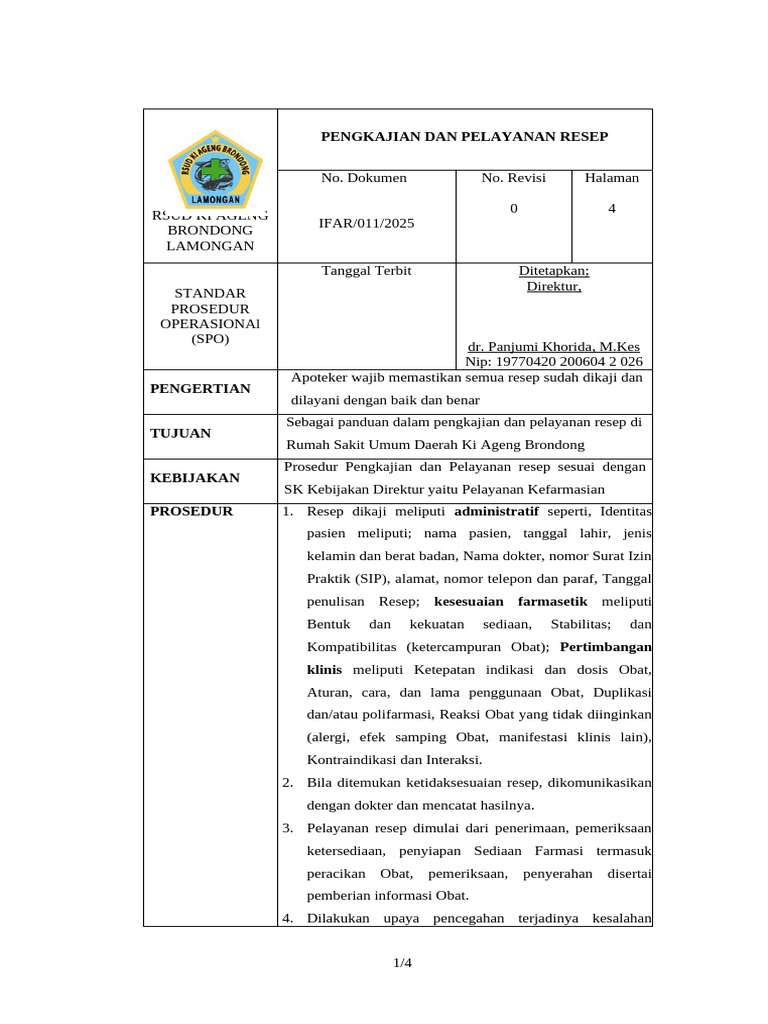 SOP Pengkajian Dan Pelayanan Resep. FIX | PDF