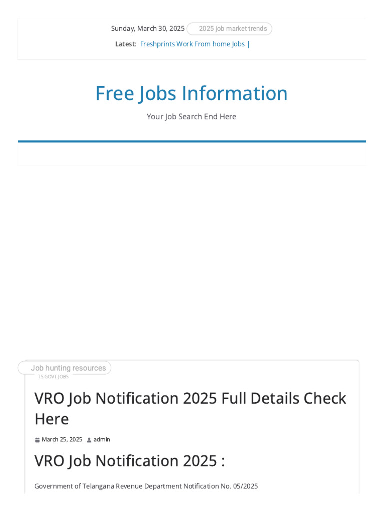 VRO Job Notification 2025 Full Details Check Here - Free Jobs Information | PDF