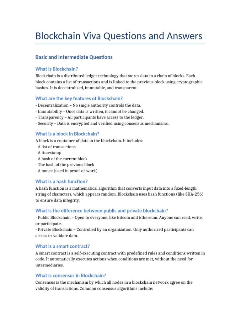Blockchain Viva Questions | PDF | Cryptocurrency | Bitcoin