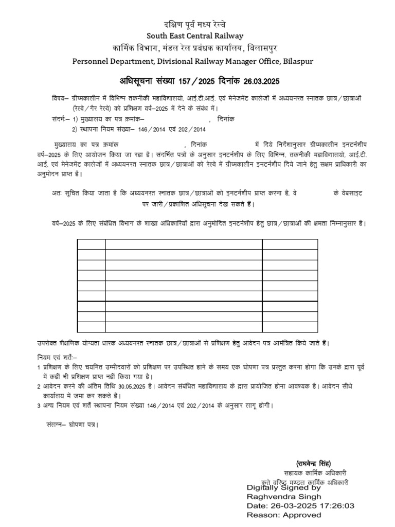 SECR Bilaspur Railway Calendar 2025 | PDF