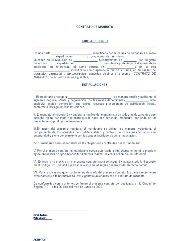 Contrato de Mandato Modelo