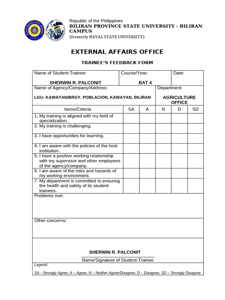 Trainees Feedback Form | PDF