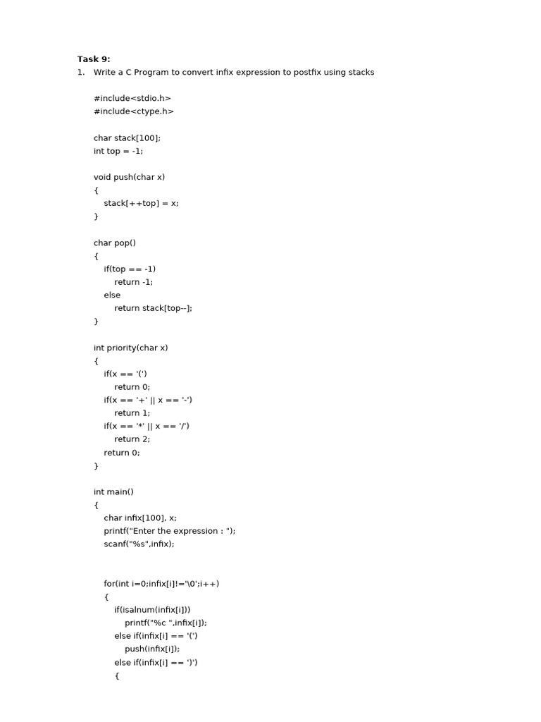 Task 9-Infix To Postfix | PDF