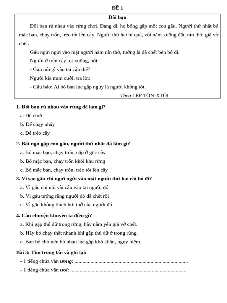 Phieu Bai Tap On He Mon Tieng Viet Lop 1 Len Lop 2 | PDF