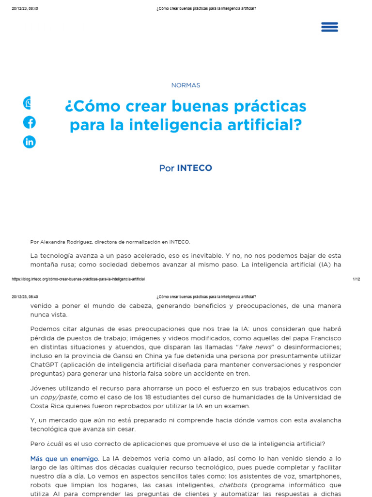 ¿Cómo Crear Buenas Prácticas para La Inteligencia Artificial | PDF ...
