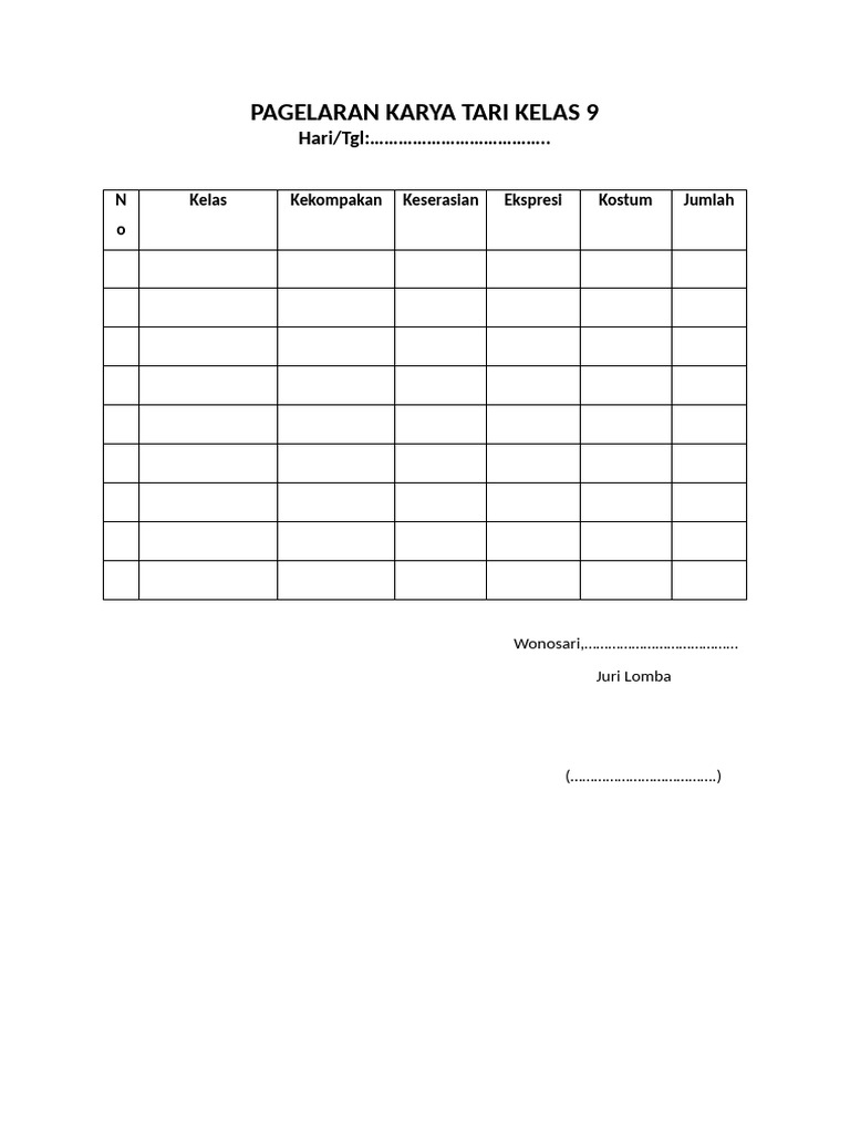 Juri Pagelaran Karya Tari Kelas 9 | PDF