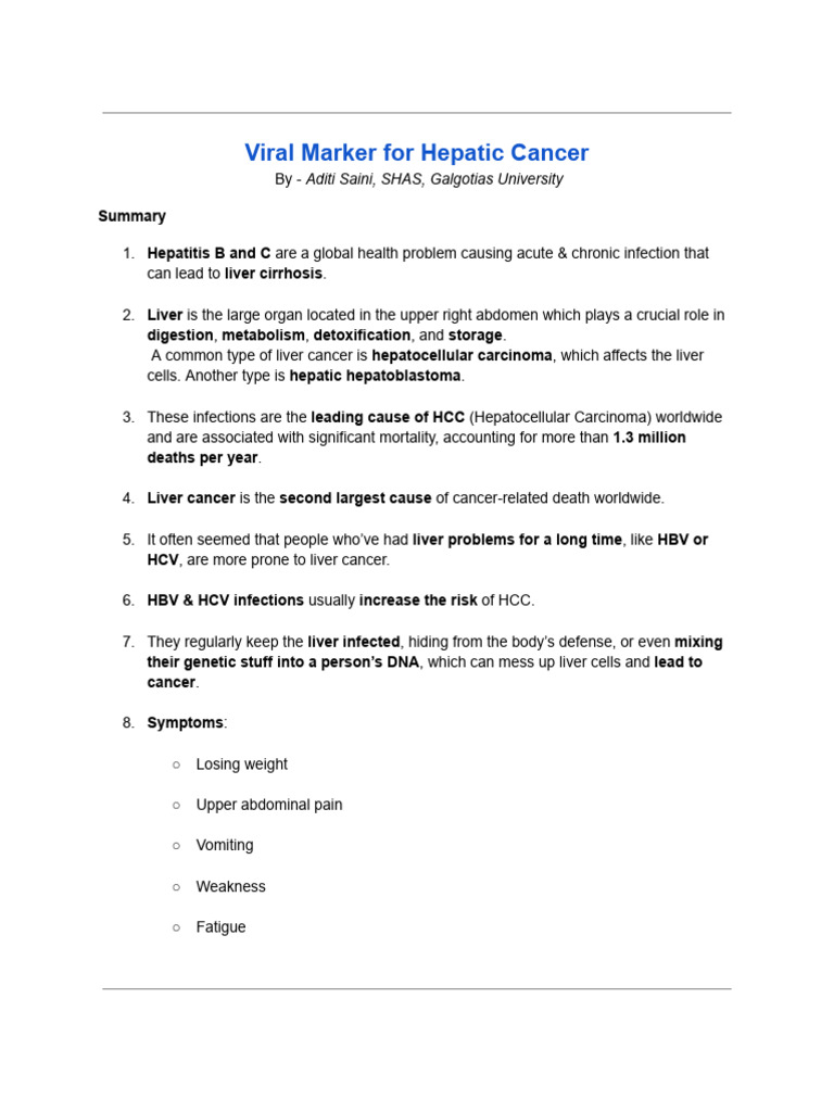 Hepatic Cancer Viral Markers Explained | PDF