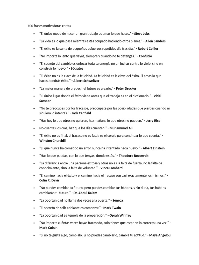 100 Frases Motivadoras Cortas | PDF
