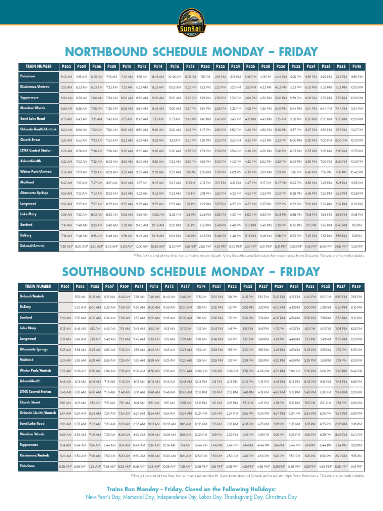 Southbound & Northbound Train Schedules | PDF | Entertainment Events ...
