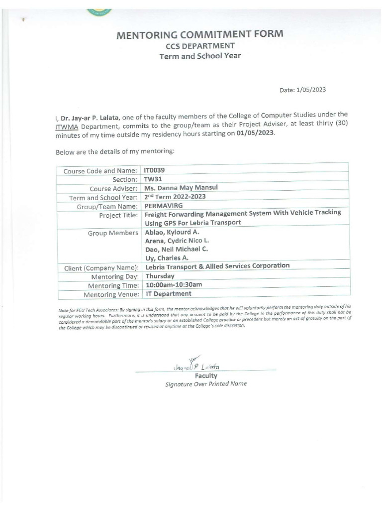 Permavirg Project Adviser Commitment Form | PDF