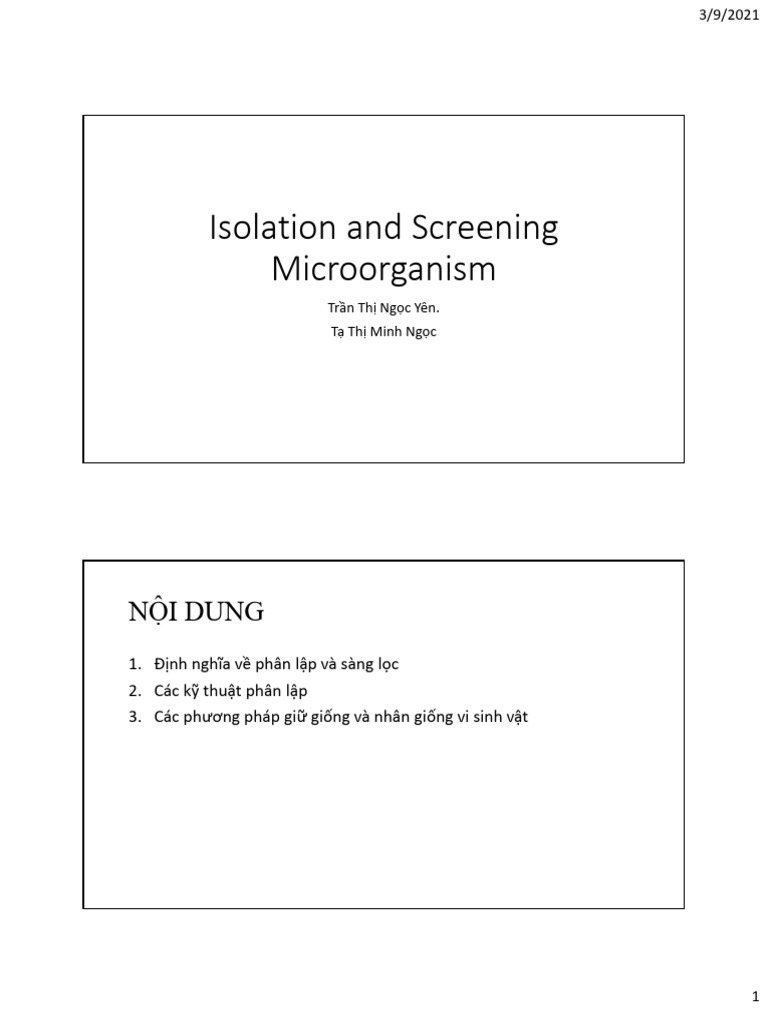 Isolation and Screening MOs | PDF