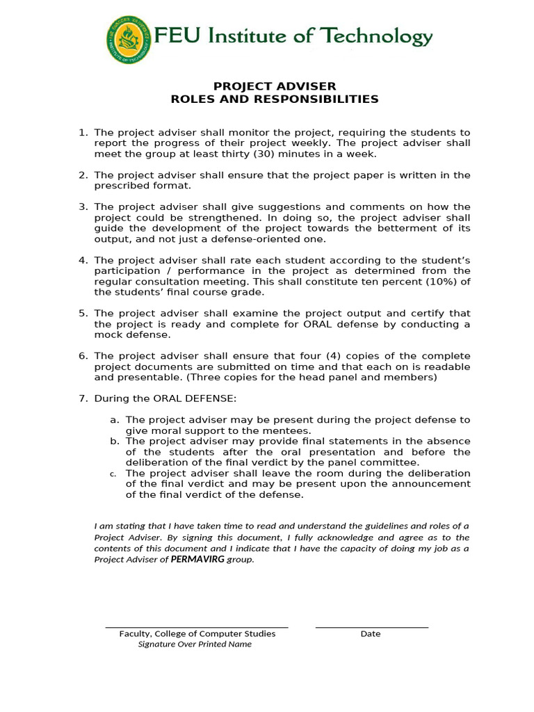 Project Adviser Role and Responsibility | PDF