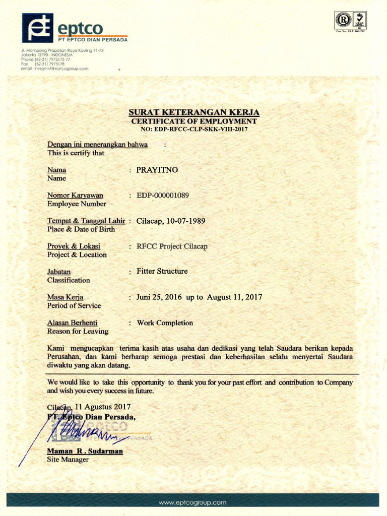 PT EPTCO DIAN PERSADA | PDF