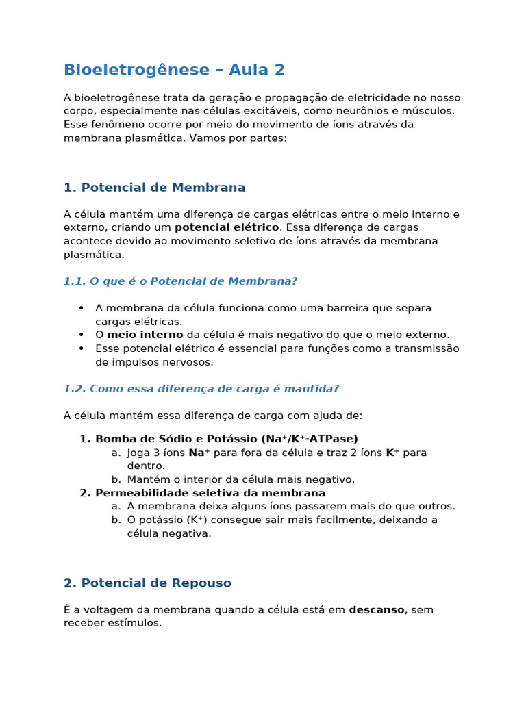Biofísica NP1 | PDF | Potencial elétrico de membrana | Membrana celular