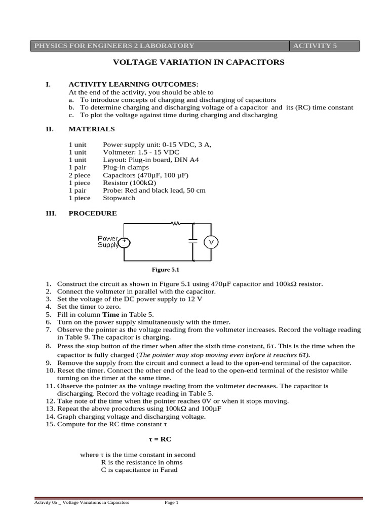Capacitor Voltage Variation Lab Guide | PDF | Capacitor | Voltage