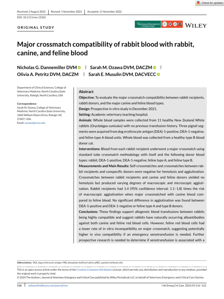 J Vet Emergen Crit Care - 2024 - Dannemiller - Major crossmatch ...