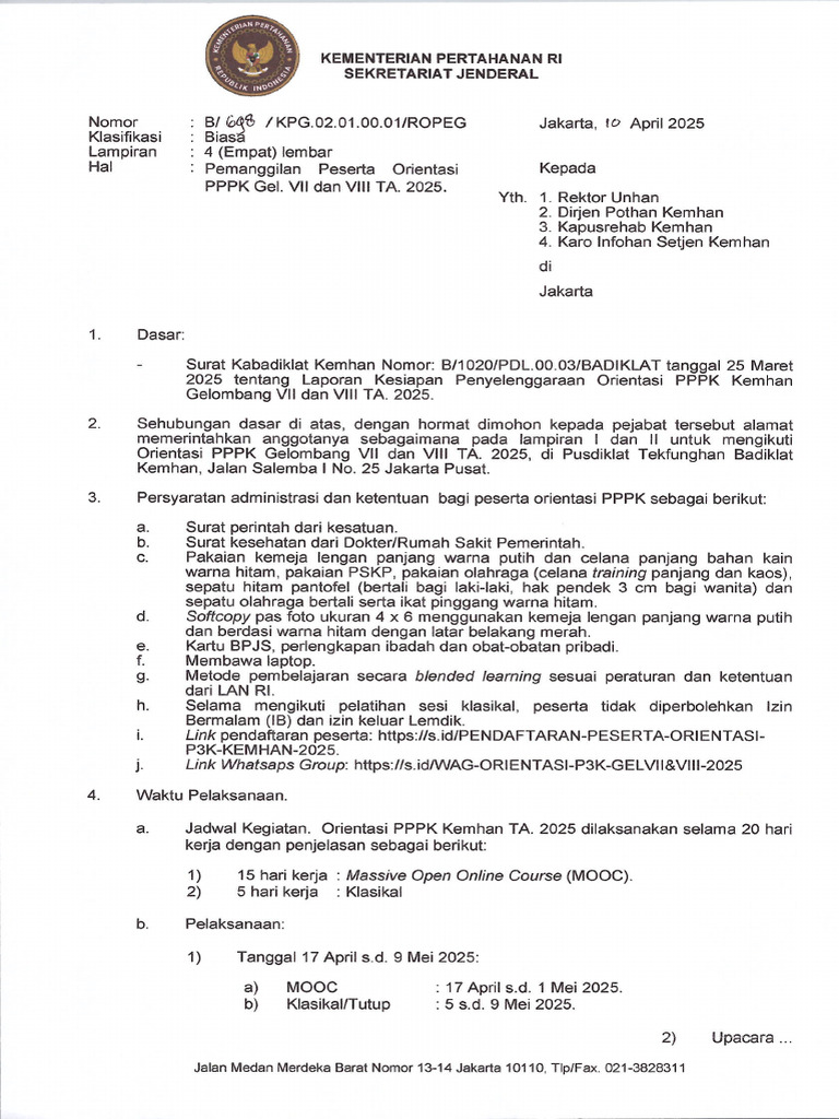 Pemanggilan Peserta Orientasi PPPK Gel Vii Dan Viii Ta 2025 | PDF