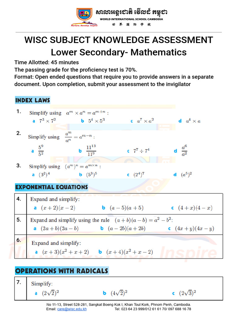 WISC Applicant Subject Knowledge Proficiency Assessment - Math | PDF ...