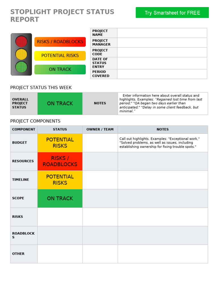 IC Stoplight Project Status Report 10673 - WORD | PDF