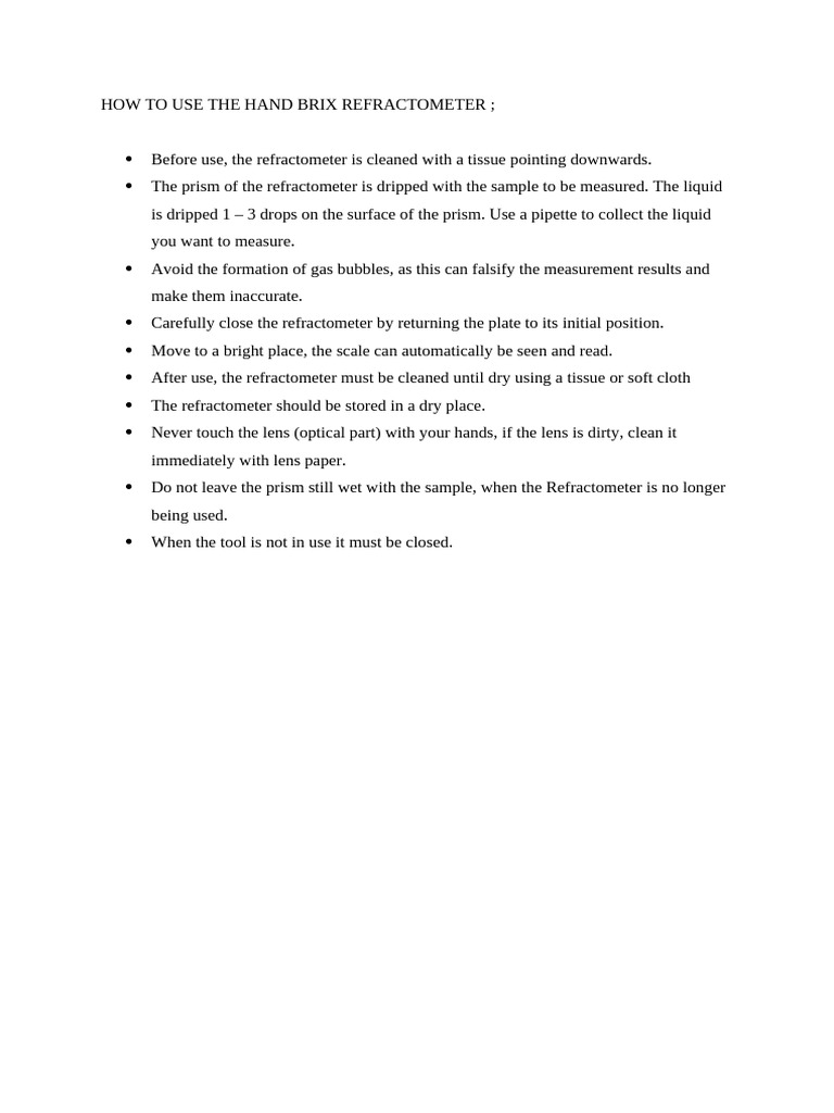 How To Use The Hand Brix Refractometer | PDF